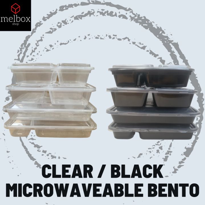 [25 pcs] Clear Black Microwaveable Bento Take Out Box (2, 3, 4 and 5 ...