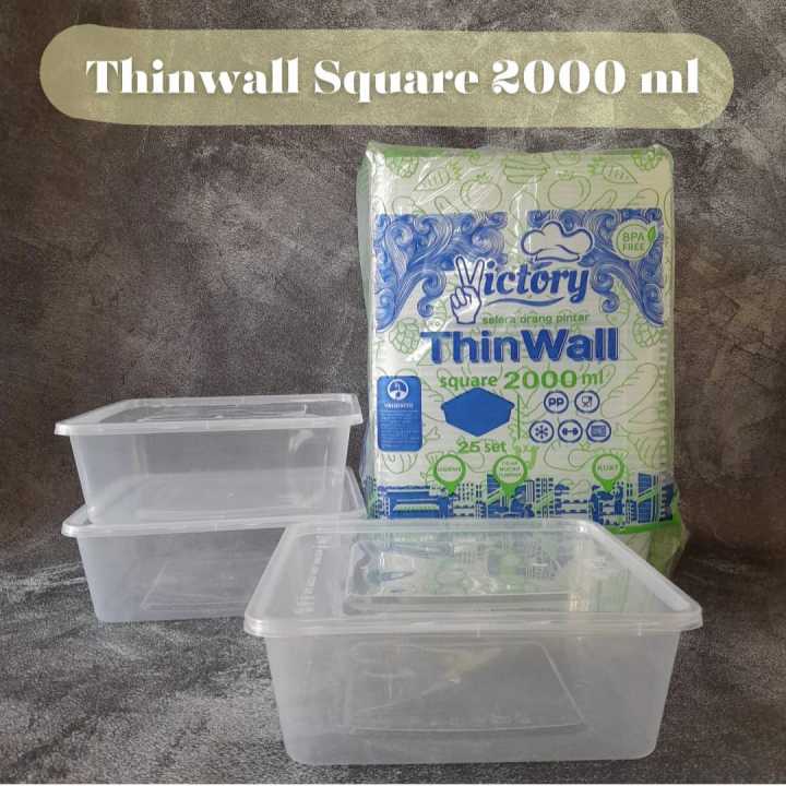 Thinwall square 2000ml Victory 25pcs/Thinwall 2000ml/kotak makan square ...