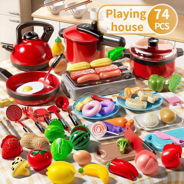 Set For Kids Kitchen Toys Girl Cooking Baby Cutting Fruit Cooking ...