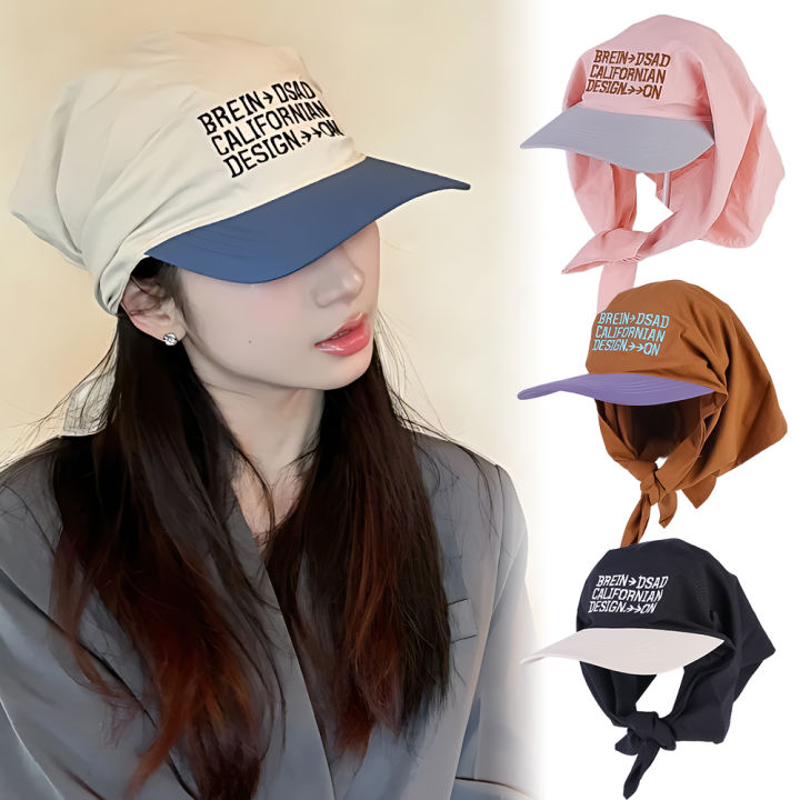 Outdoor Sun Protection Turban Hat Wide Brim with Letters Solid Color ...