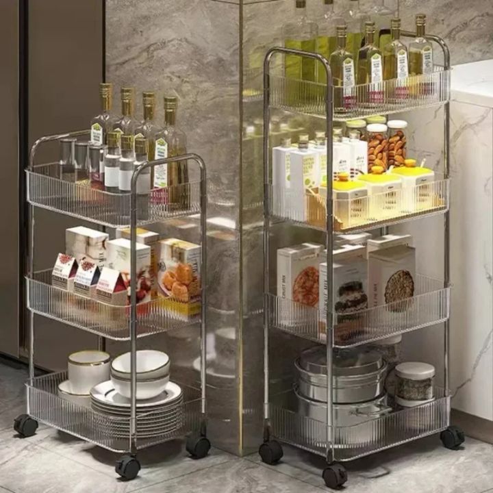 2/3 Tiers Rolling Cart Storage Shelf Transparent Acrylic Trolley Mobile ...