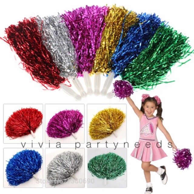 2pcs/set Handle Metallic Cheerleading Dancing Pompoms Streamer Ball ...