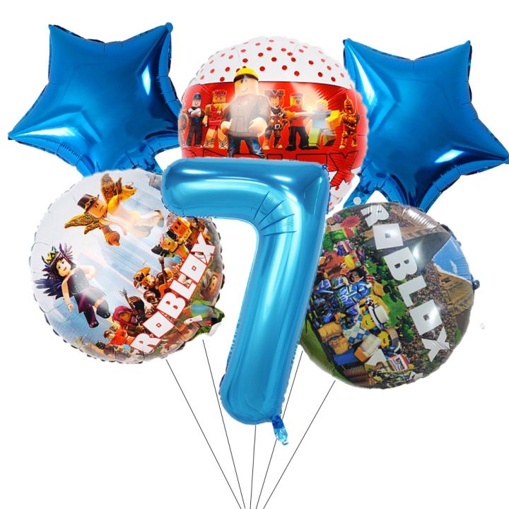 6in1 Roblox Balloons with Blue Big Number 2ft | Roblox Theme Party Foil ...