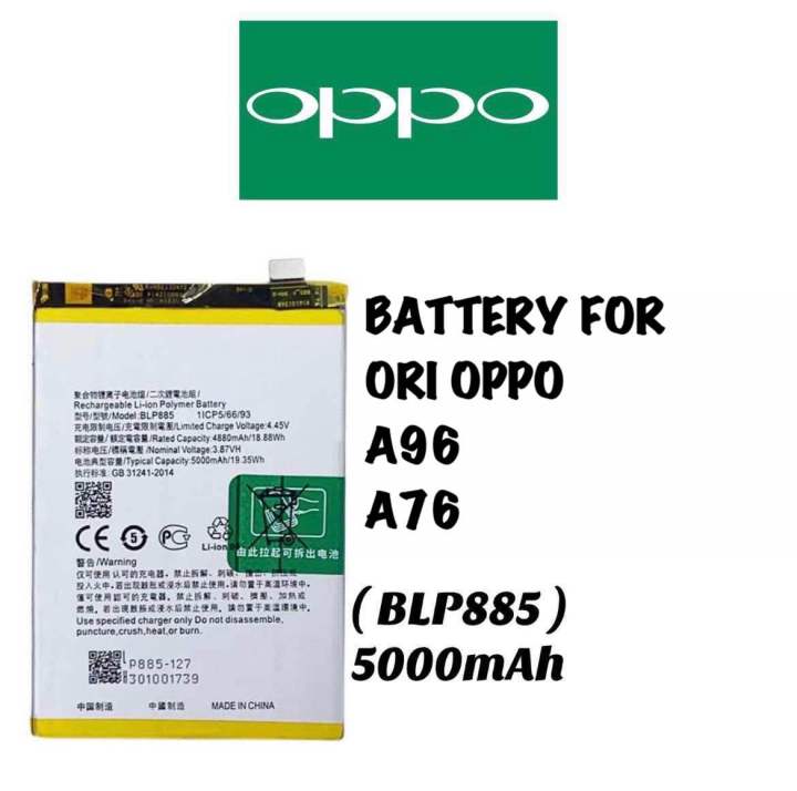 BATTERY FOR ORI OPPO A96 / A76 (BLP885) 5000mAh | Lazada