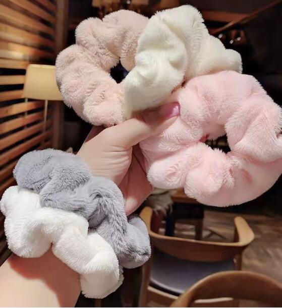 Soft Hair Scrunchies for Women Girls Cute Plush Elastic Thick Hair Band ...