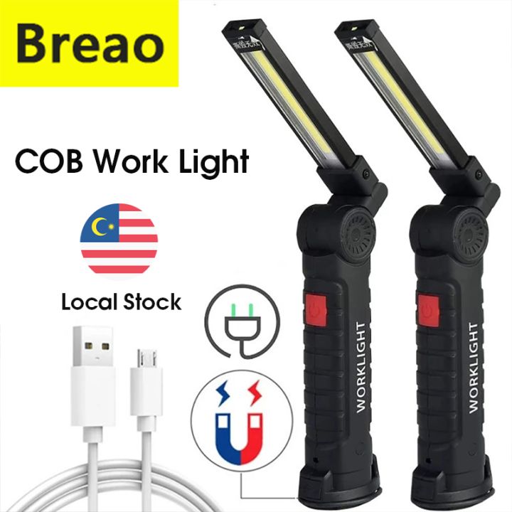 Breao COB Work Lamp Rechargeable Flashlight Waterproof Folding Magnetic ...