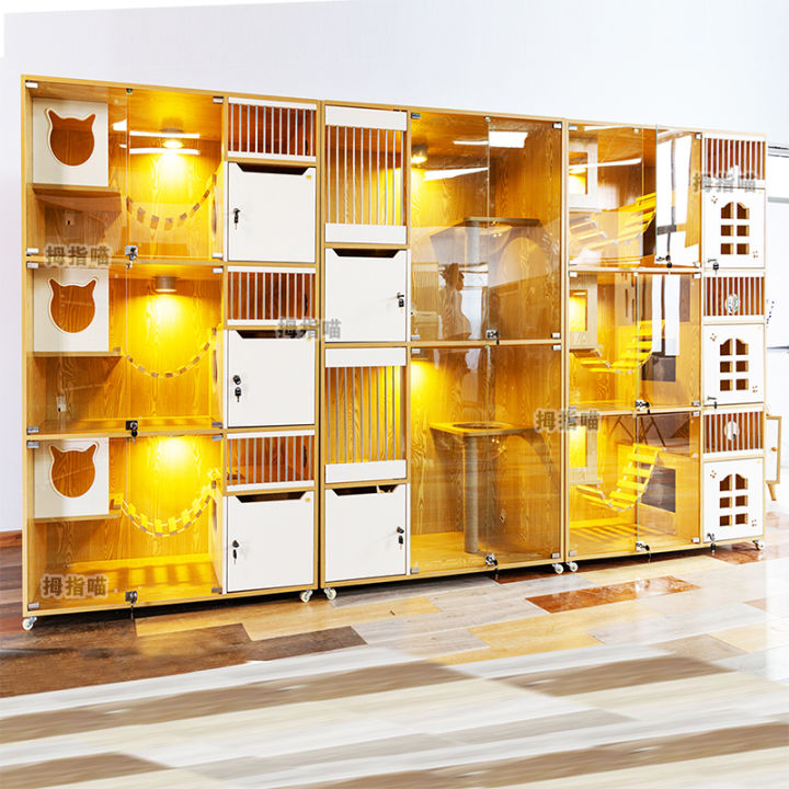 Cat Cabinet Cat House Solid Wood Large Space Glass Door Cat Cage ...
