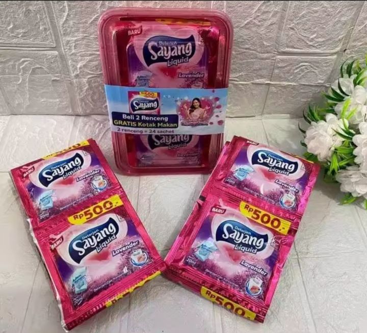 deterjen sayang liquid 20ml renceng 24 sachet free box kotak makan ...