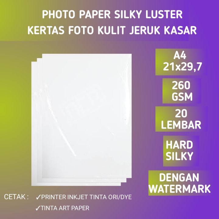 Kertas Foto Silky Doff Luster 260 GSM A4 isi 20 Lembar / Photo Paper ...