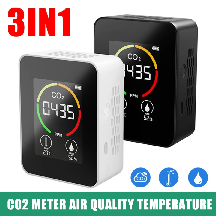 3 In 1 LCD CO2 Meter Air Quality Temperature Carbon Dioxide Detector Automatic Calibration 400 ...