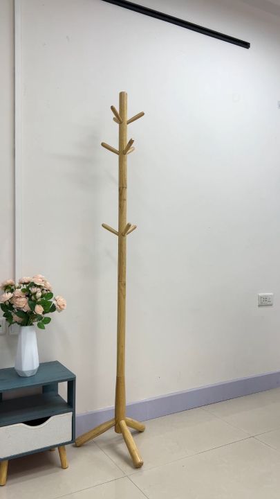 Ligou Wooden coat rack 8 hooks household simple coat rack floor coat ...