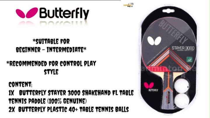 BUTTERFLY STAYER 3000 SHAKEHAND FL PING PONG BAT TABLE TENNIS RACKET ...