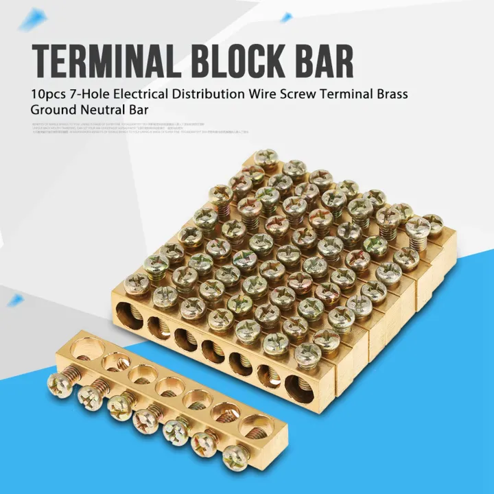 7‑Hole Electrical Distribution Wire Screw Terminal Brass Ground Neutral ...