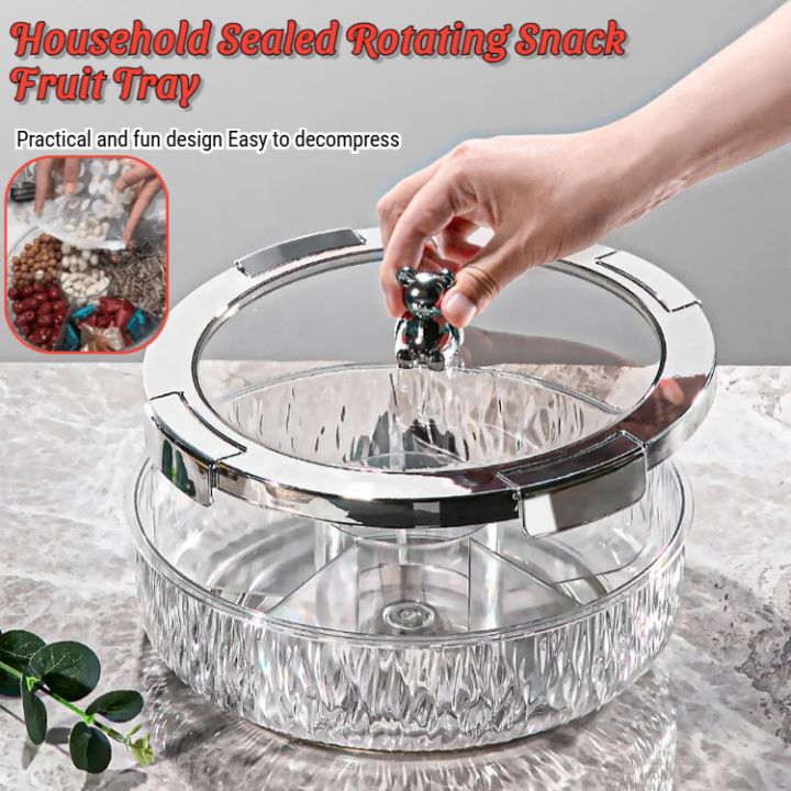 Household Sealed Rotating Snack Fruit Tray Transparent Rotatable ...