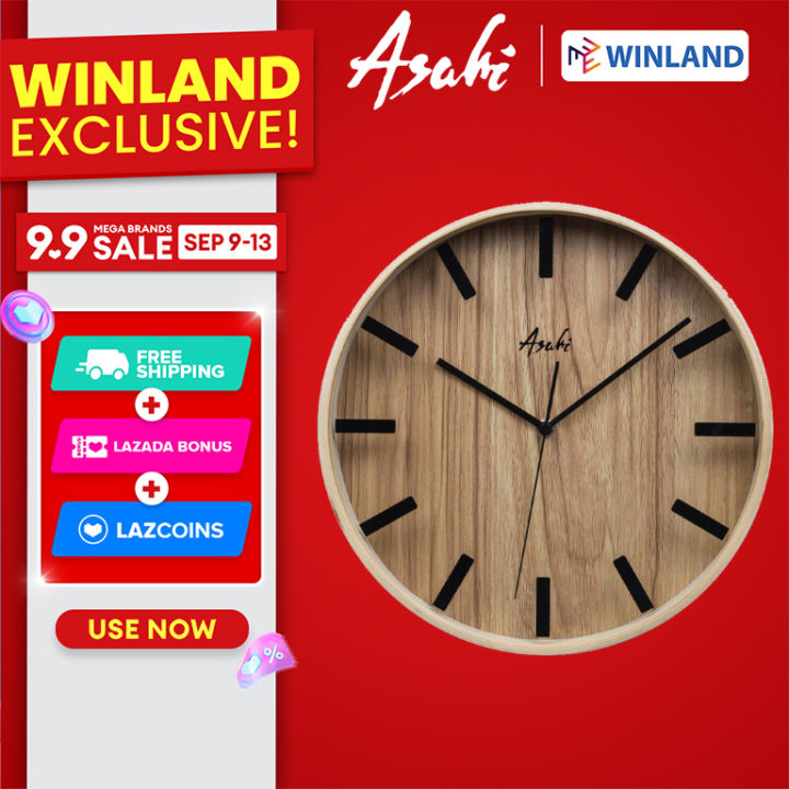 Asahi by Winland 12 Inches Round Wall Clock Wooden Frame W-7009 | Lazada PH
