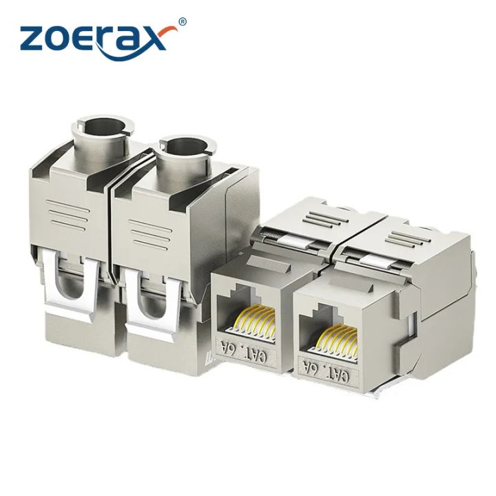 ZOERAX 1Pcs Cat6a Cat7 Keystone Jack Cat7 RJ45 STP Tool-Less Type Zinc Alloy Module Jacks ...