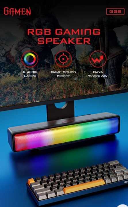 Gamen GS8 Soundbar Speaker Gaming RGB Light Bass Komputer Laptop ...