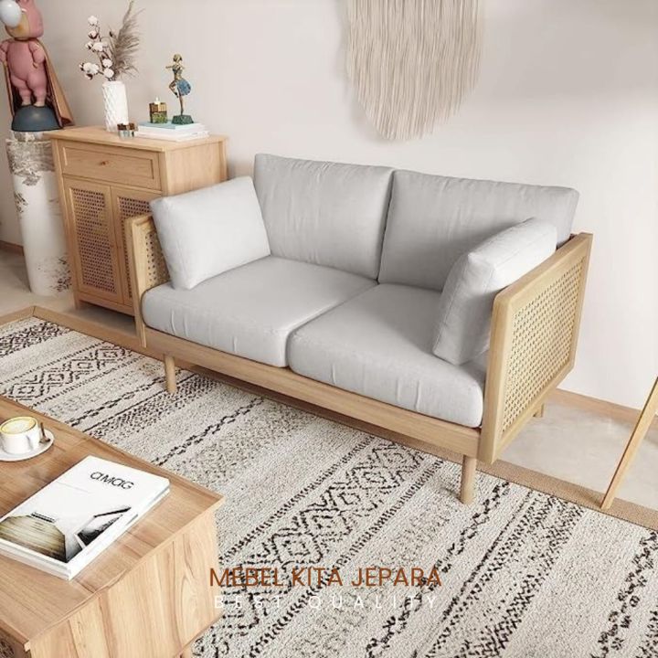 Kursi Bangku Sofa Minimalis Modern Kayu Jati Anyaman Rotan Asli Model ...