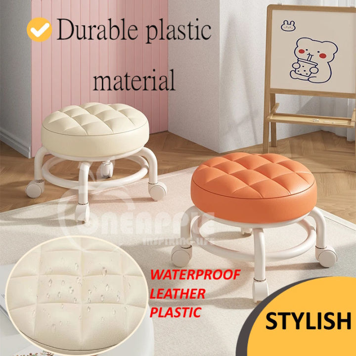 Small Chair Round Stool With Sofa Cushion Foot Pulley Moving Stool ...