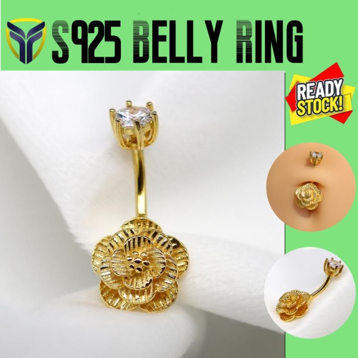 สะดือเล็บชุบทองสเตอร์ลิง2024 S925จี้ดอกกุหลาบโรแมนติกจี้จิ๊บสะดือไม่ก่อให้เกิดอาการแพ้สตั๊ดฮิปฮ ...