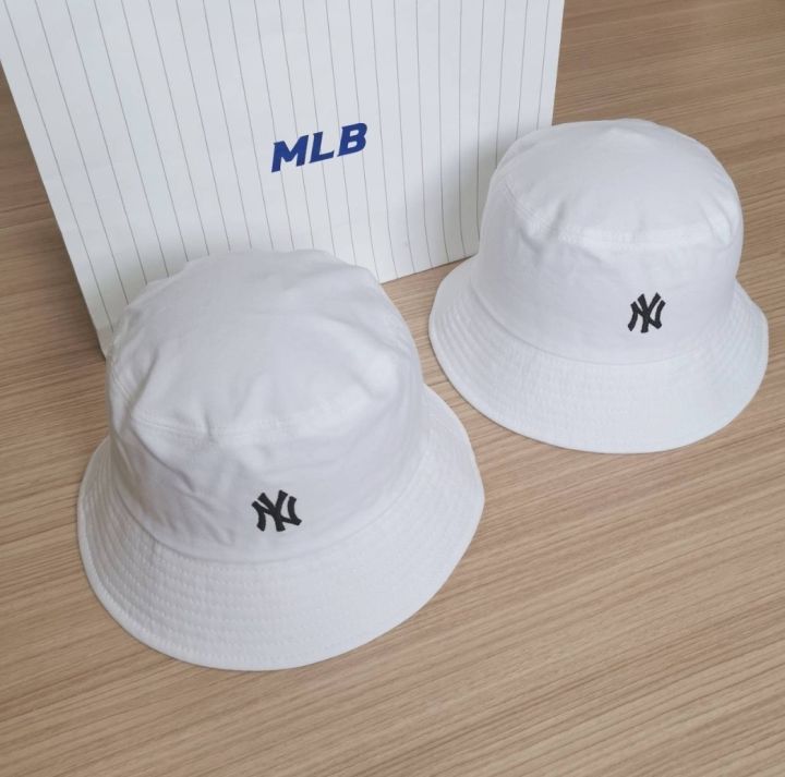 🛒 หมวกบักเก็ต MLB BUCKET HAT / หมวกบักเก็ต ขาว ปัก NY ดำ แท้ 100% ...