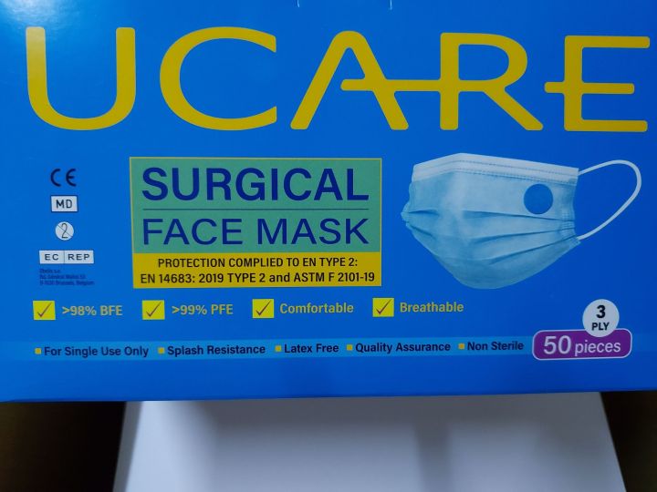 UCare Surgical Mask 3ply (1x50pcs) Blue | Lazada