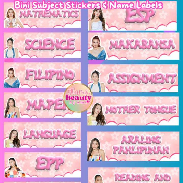 Bini Sticker School Labels Bini Subject sticker Bini Name labels ...