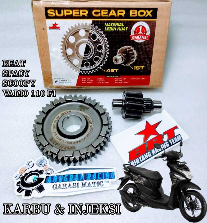 SUPER GEAR BOX BRT / GIGI RASIO 43T 15T BEAT POP VARIO 110 KARBU VARIO ...