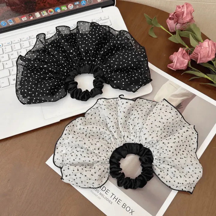 1pc vintage polka dot half-circle bow hair tie for elegant ponytail ...