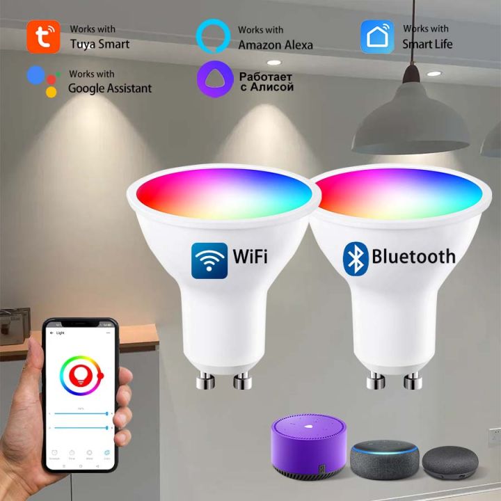 Tuya Led Light Bulbs 220V GU10 Wifi Bluetooth Smart Life RGB Spotlight ...