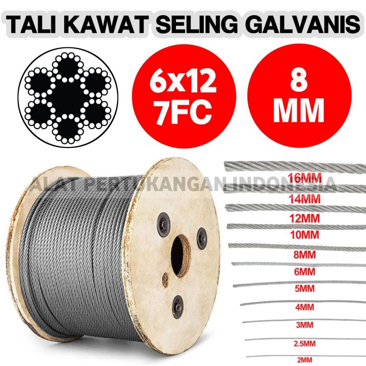 Tali Kawat Seling Baja Galvanis 8 mm Wire Rope Sling Baja Galv 8mm 6x12 7FC | Lazada Indonesia