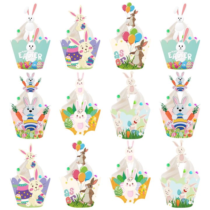24Pcs Easter Bunnies Cake Decorations,Easter Cupcake Toppers and ...