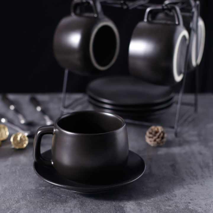 Nordic Style Ceramic Coffee Cup And Plate Set Creative Retro Black ...