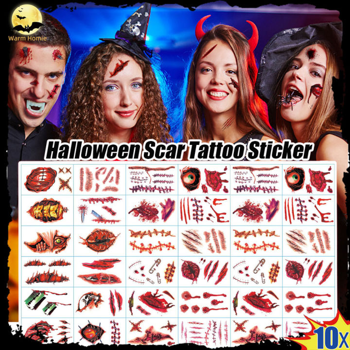 [Free Shipping] 10Pcs Halloween Party Tattoo Sticker Lasting Horror ...
