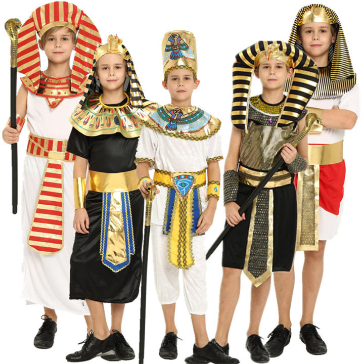 Boys Girls Egyptian Costume Kids Pharaoh Cleopatra Egypt Halloween ...