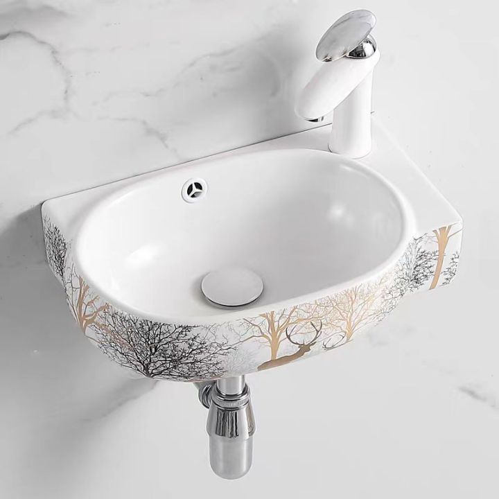 Wall-Mounted Ceramic Wash Basin Mini Size Bathroom Sink Washing Table ...