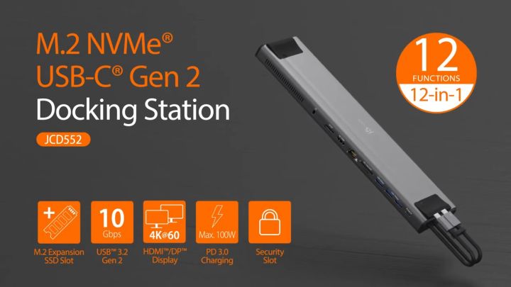 J5create JCD552 12-in-1 M.2 NVMe USB-C Gen 2 Docking Station with dual ... J5create JCD552 12-in-1 M.2 NVMe USB-C Gen 2 Docking Station with dual ...