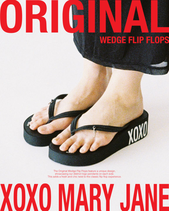 XOXO MARY JANE รองเท้าแตะส้นตึก ORIGINAL WEDGE FLIP FLOPS | Lazada.co.th