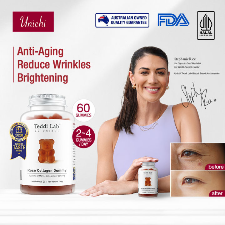 【Official】Unichi Teddi Lab Rose Collagen Bear Gummy, Teddi Lab Gummy ...