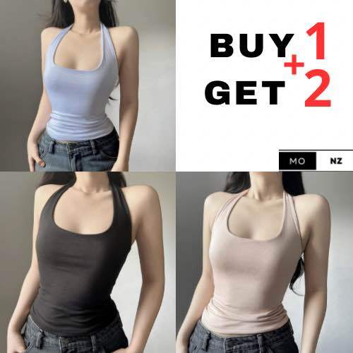 BUY 1 TAKE 1 (2PCS) Hanna Halter Neck Double Lining Full Length Cotton Basic Open Back For Women ...