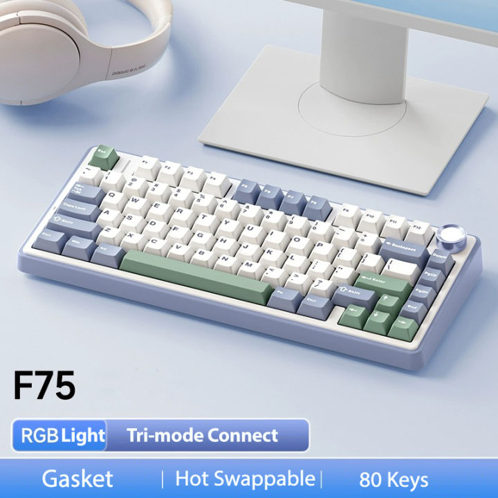 AULA 80 Keys 2.4G/Bluetooth/Wired Tri-mode Hotswap mechanical keyboard RGB backlit 3/5PIN Switch ...