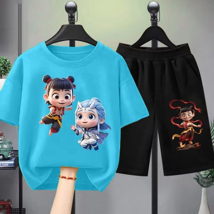 NaZha Cartoon Short Sleeve Shirt And Shorts Children's Summer Outfit ...