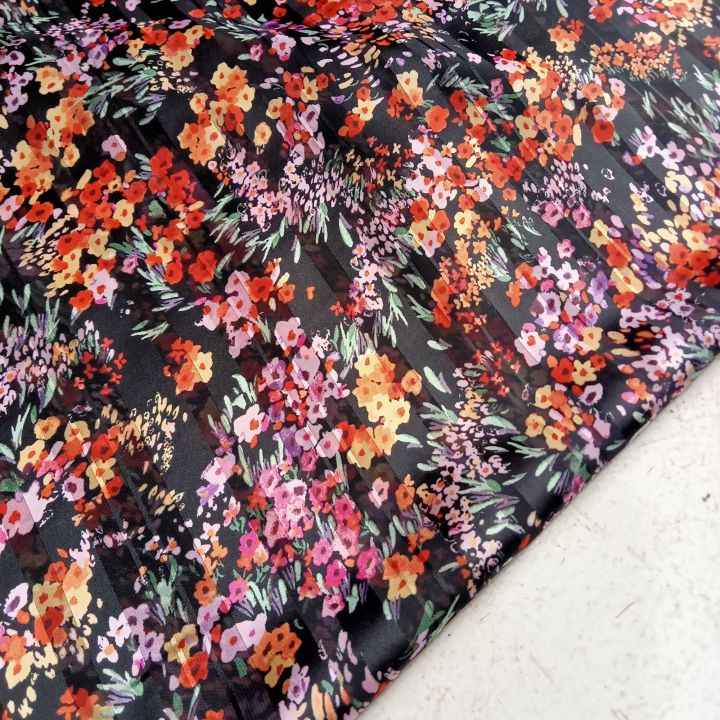 Kain Sifon Satin Silk - Kain Sifon Silk Motif Bunga - Kain Satin Silk ...