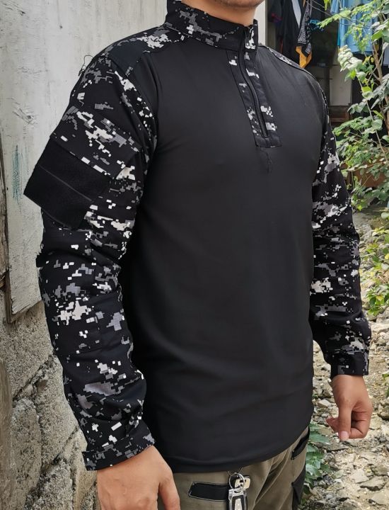 Tactical Shirt - Digital Black Tactical Long sleeves Combat shirt ...