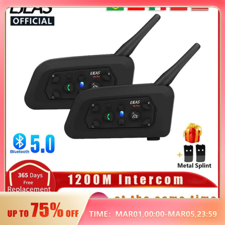 EJEAS V6 PRO Motorcycle Helmet Headset Bluetooth Intercom Communicator ...