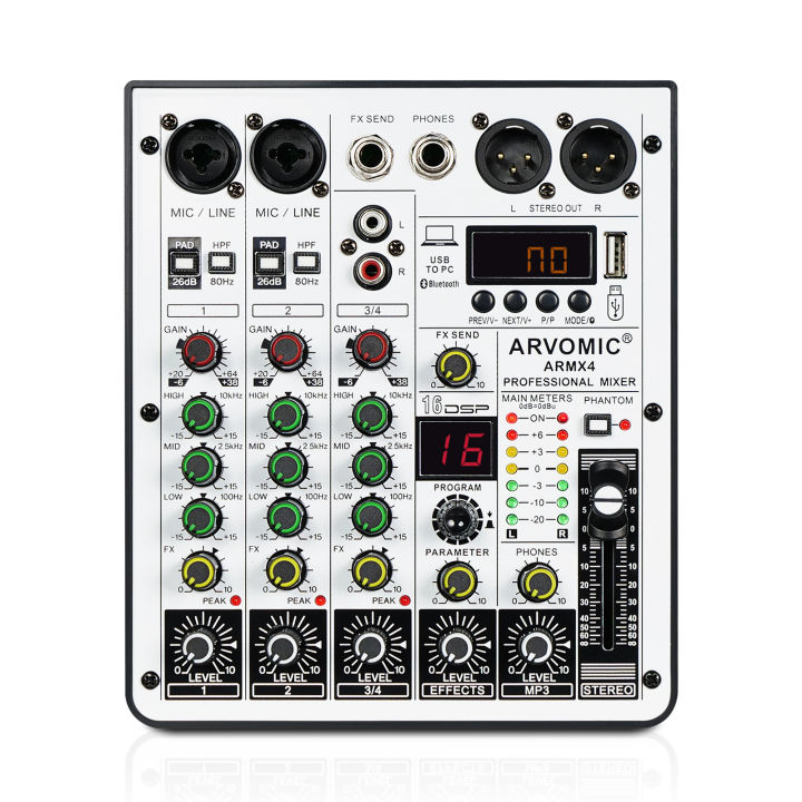 4-Channel Audio Mixer, ARVOMIC DJ Mixer with USB Audio Interface ...