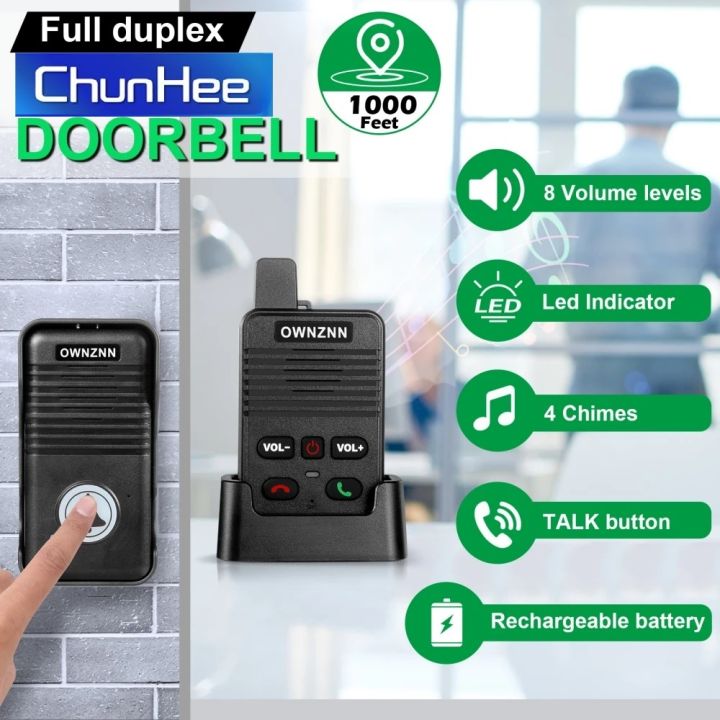 Chunhee Full Duplex Wireless Doorbell: Mahabang Saklaw na 1000ft, Hindi ...