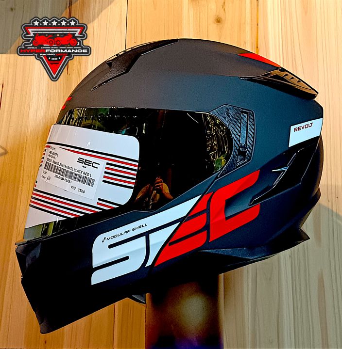 SEC MODULAR REVOLT MOTORCYCLE HELMET MATTE BLACK / RED Matte Black ...