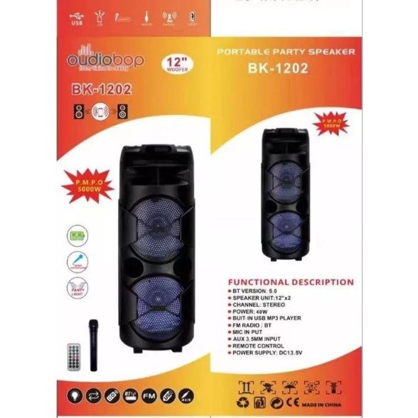 AudioBop BT 1202 12*"2" Dual Bass Portable Karaoke with Free Wireless ...
