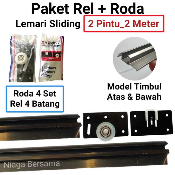 Rel Sliding Lemari 2 Pintu 2 Meter Model Timbul SD380 Plus Roda Geser | Lazada Indonesia